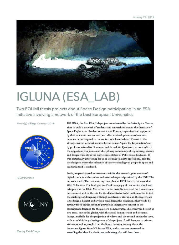 IGLUNA (ESA@LAB) I REPORT DAGLI STUDENTI - Product Design